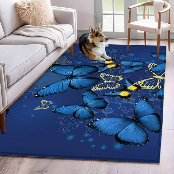 Blue Butterfly Area Rug 3x5 Washable Rug Non Slip Farmhouse Modern ...