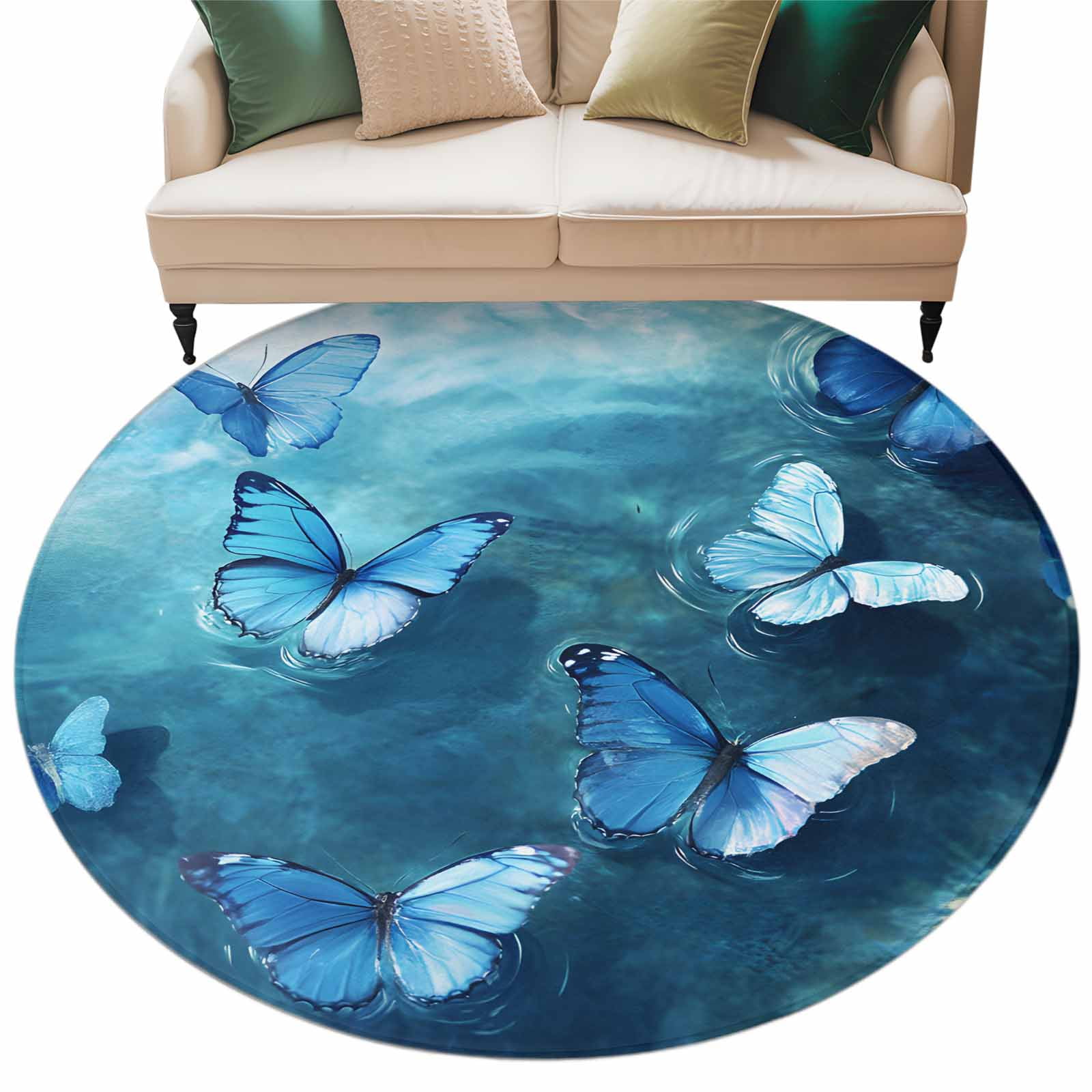Blue Butterfly Area Rug, Blue Water Background Ripple Leaves Bug ...