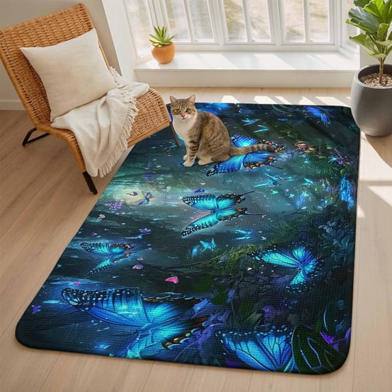 Blue Butterfly Area Rugs for Living Room 5x7, Shiny Dream Flower Forest ...