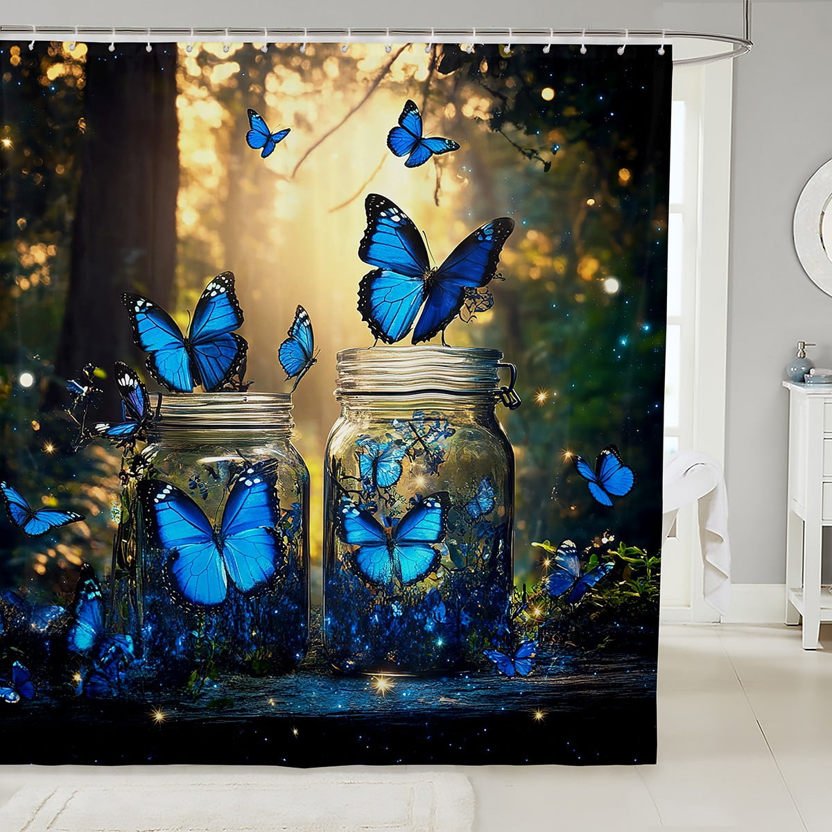 Blue Butterfly Bath Curtain Dreamy Butterfly Shower Curtain Dreamy ...