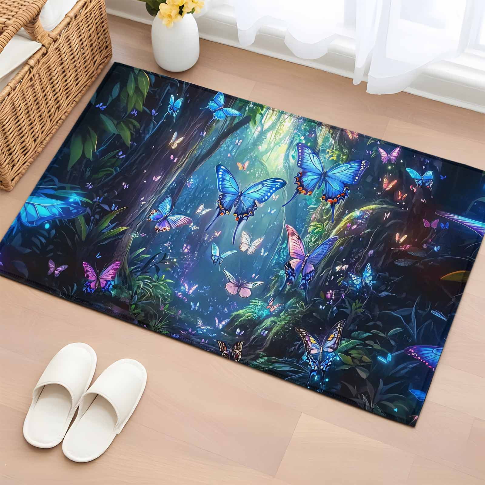 Blue Butterfly Bathroom Rug Washable 2x3 Entryway Rug Non Slip Modern ...