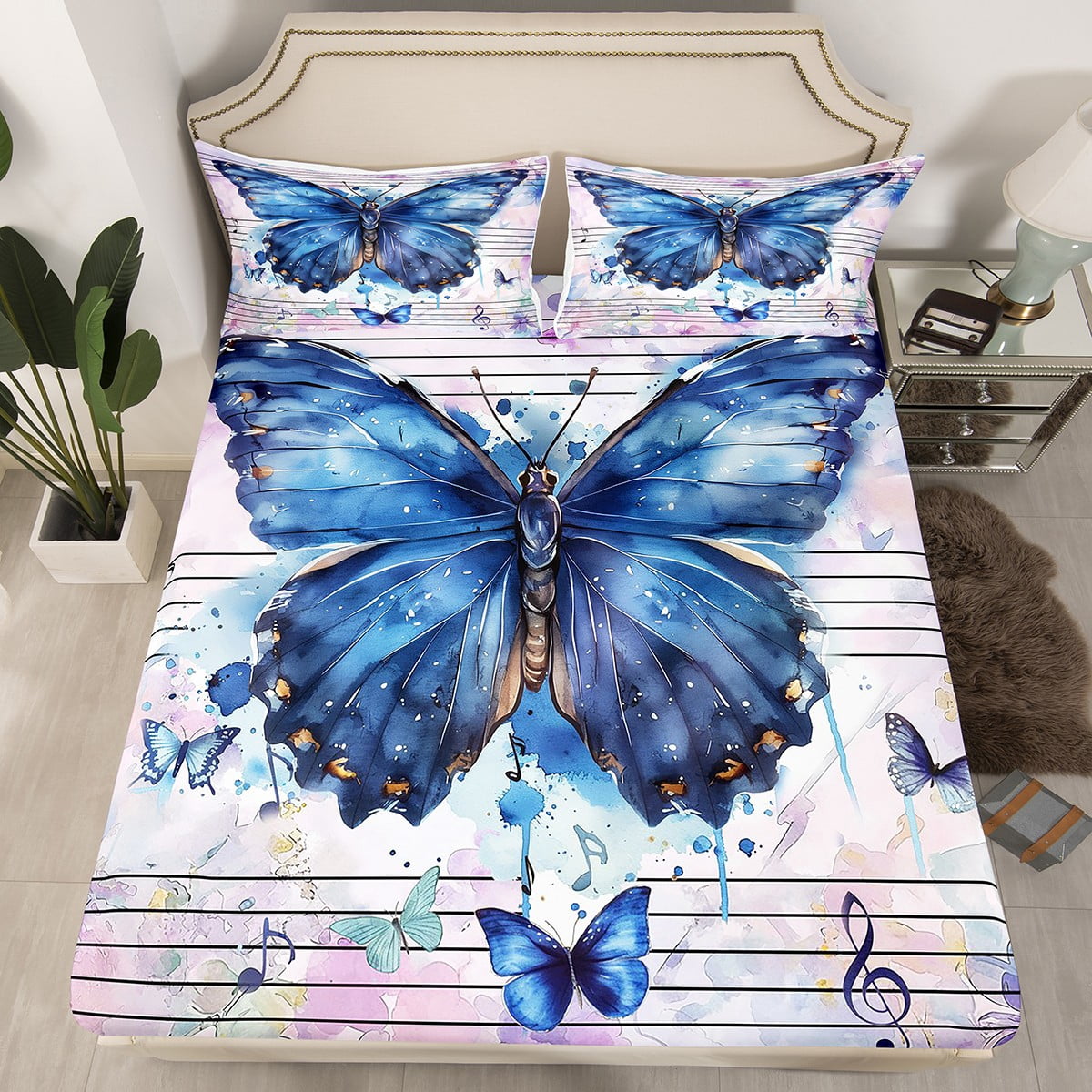 Blue Butterfly Bed Sheets Twin for Girls Kids Watercolor Butterfly ...
