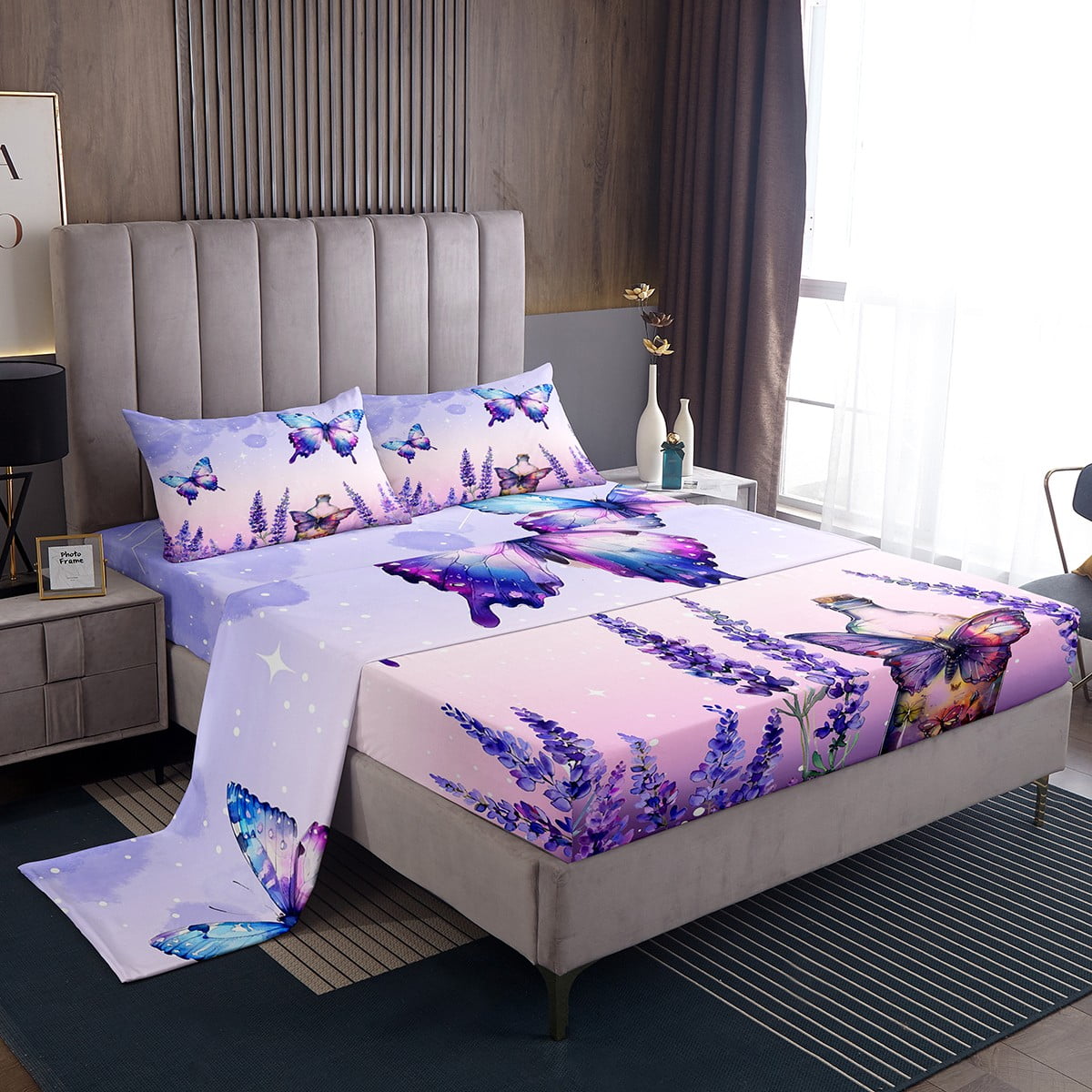 Blue Butterfly Bed Sheets Set Light Purple Lavender Sheet Set King ...