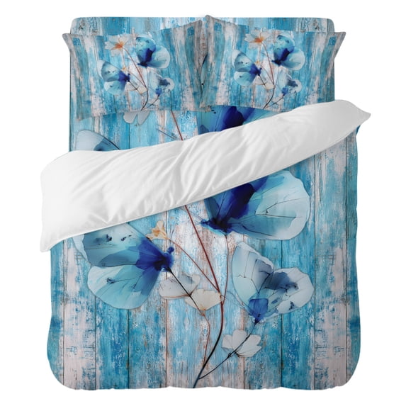 Blue Butterfly Bedding Duvet Cover Set King Size 4 Pieces, Watercolor ...