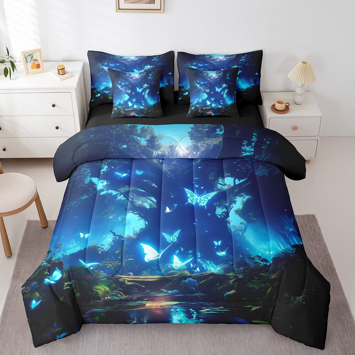 Blue Butterfly Bedding Twin Size 7 Pieces Neon Gradient Glowing ...