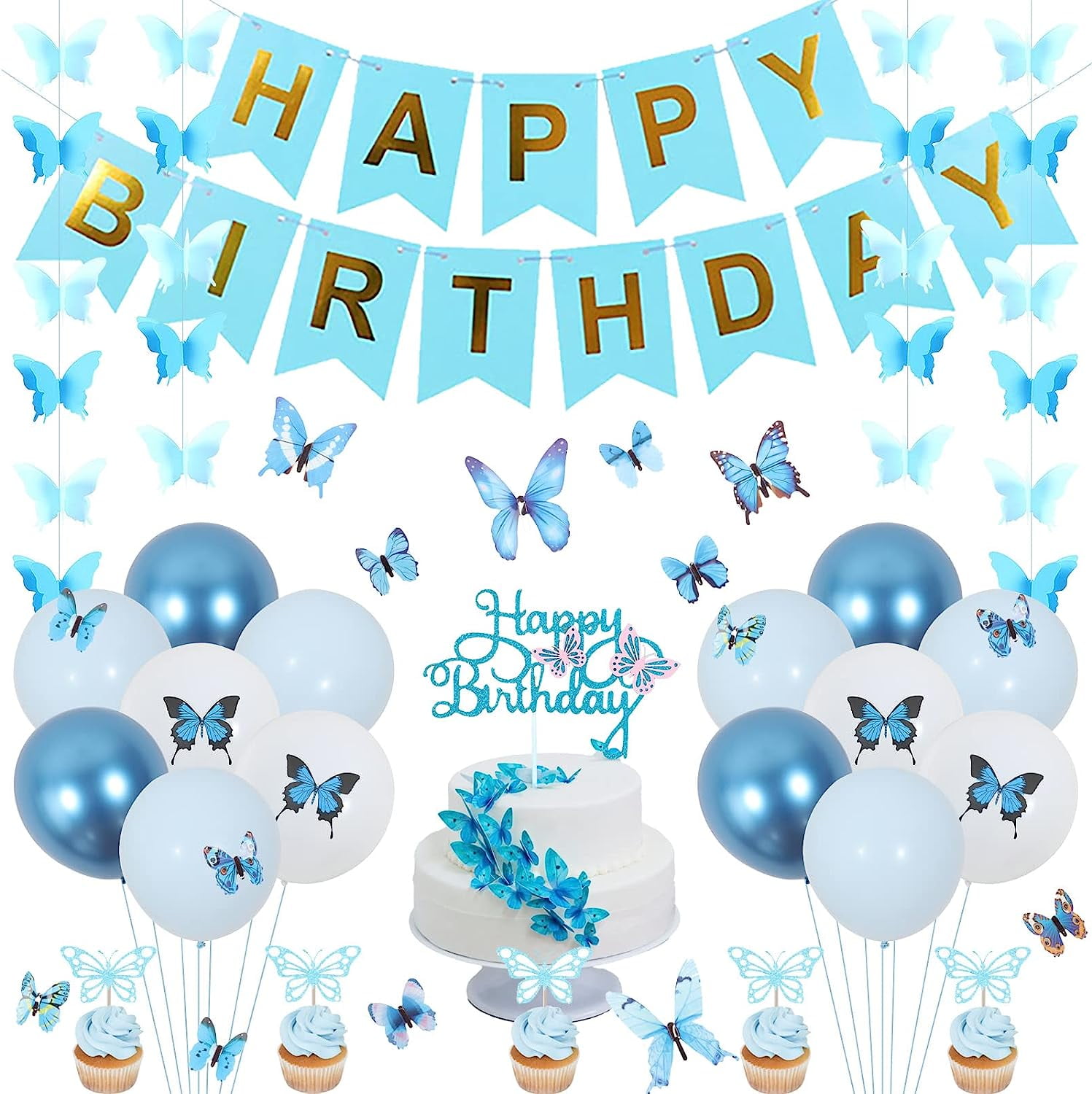 Blue Butterfly Birthday Decorations Light Blue Butterfly Balloon ...