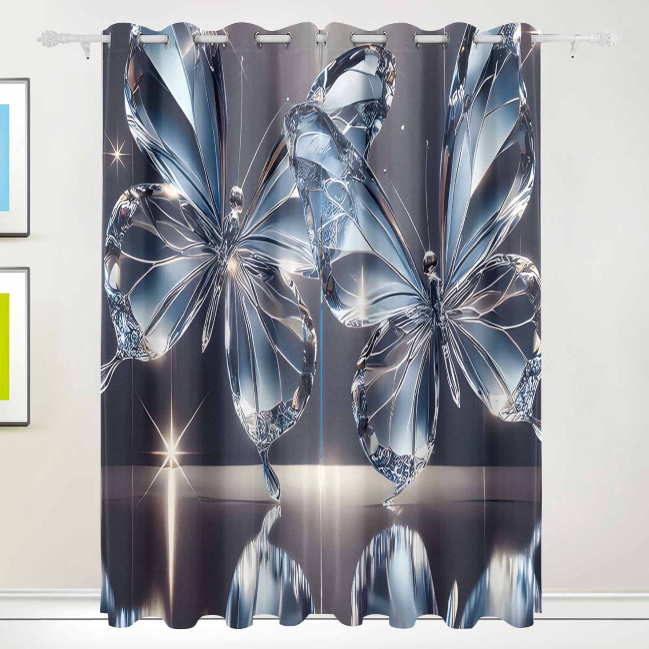 Blue Butterfly Blackout Curtains 55W x 84L Living Room Bedroom Curtains ...