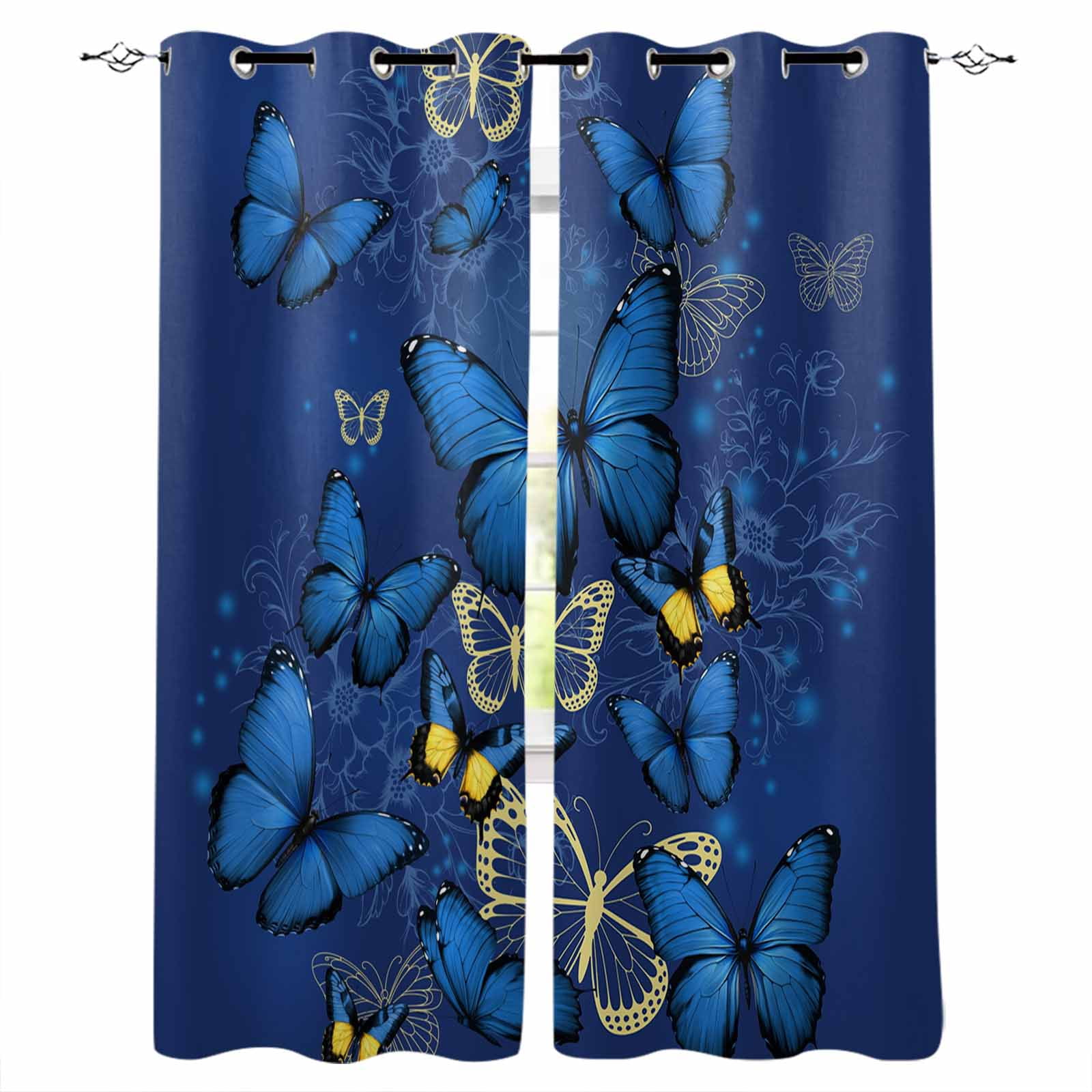 Blue Butterfly Blackout Curtains 72 Inches Long, Farmhouse Modern ...