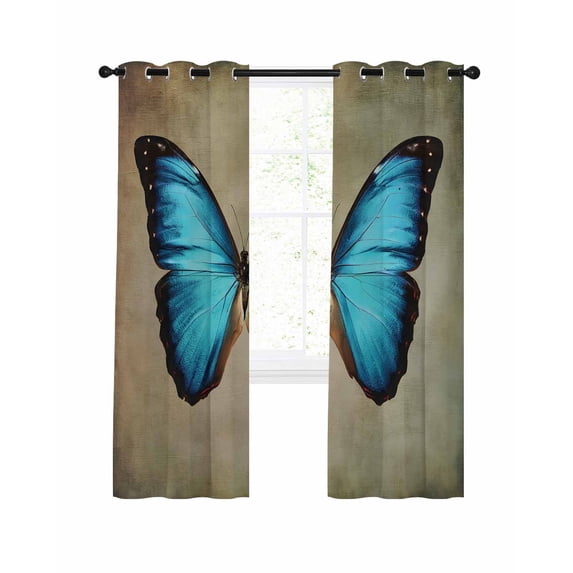 Blue Butterfly Blackout Curtains 84 Inch Length Vintage Brown Retro Bug ...