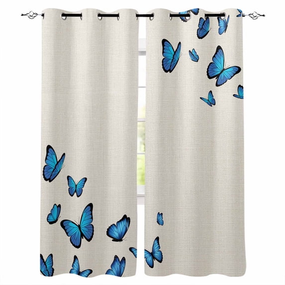 Blue Butterfly Blackout Curtains for Bedroom Living Room Darkening ...