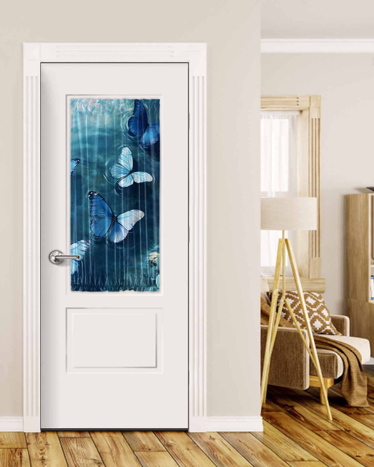 Blue Butterfly Blackout Door Curtains for French, Glass,Front, Back ...