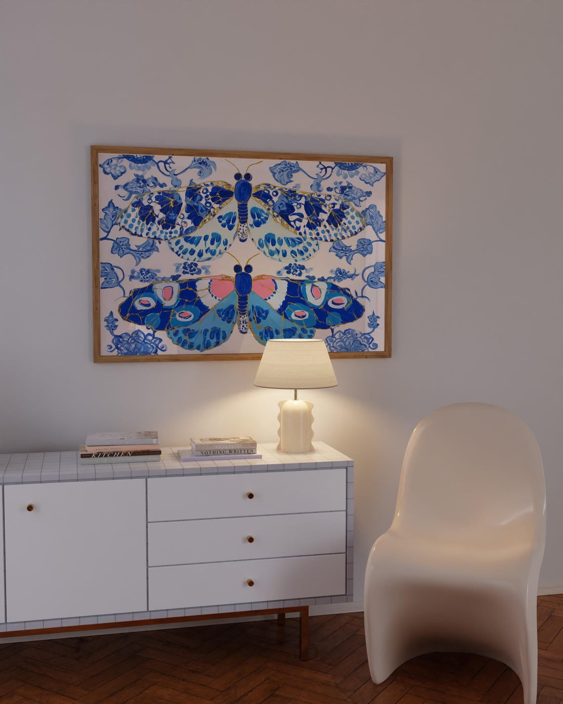 Blue Butterfly Bold Whimsical Insect Décor Modern Floral Surreal Poster ...