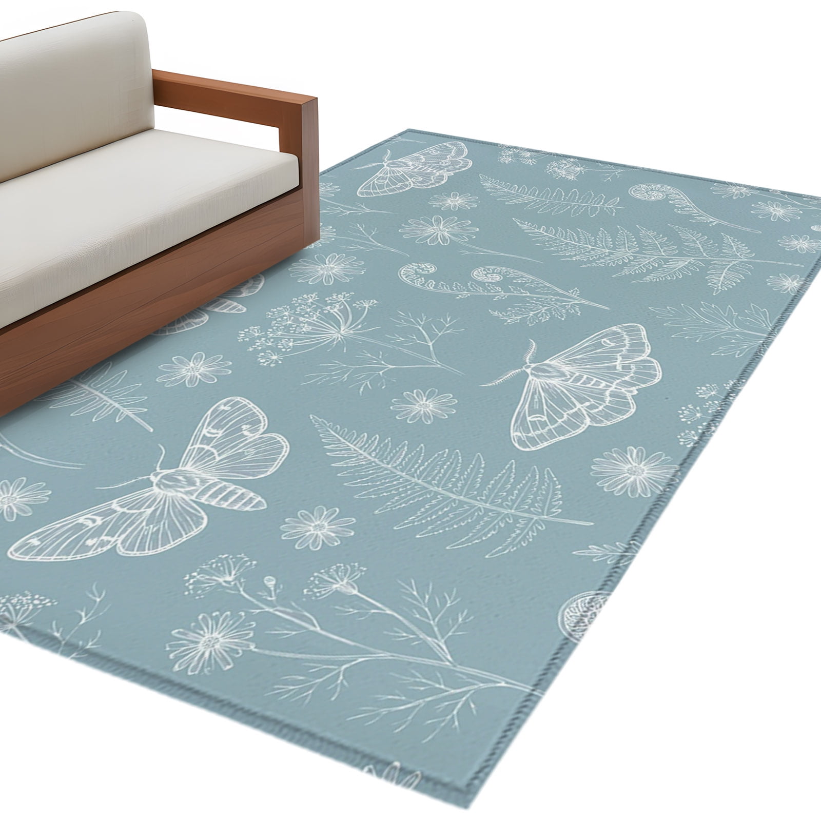 Blue Butterfly Botanical Area Rug 3x5 Washable Rug Non Slip Summer ...