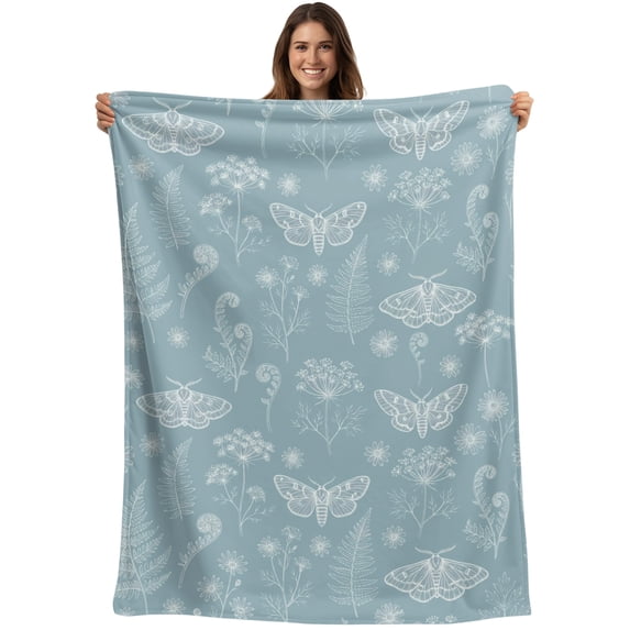 Blue Butterfly Botanical Blanket Soft Cozy Warm Twin Blanket for Bed ...