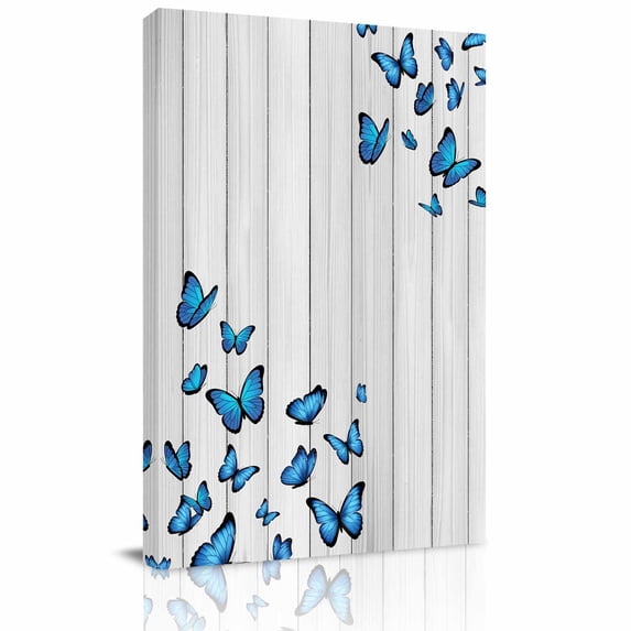 Blue Butterfly Canvas Wall Art for Living Room, Retro Farmhouse Vintage ...