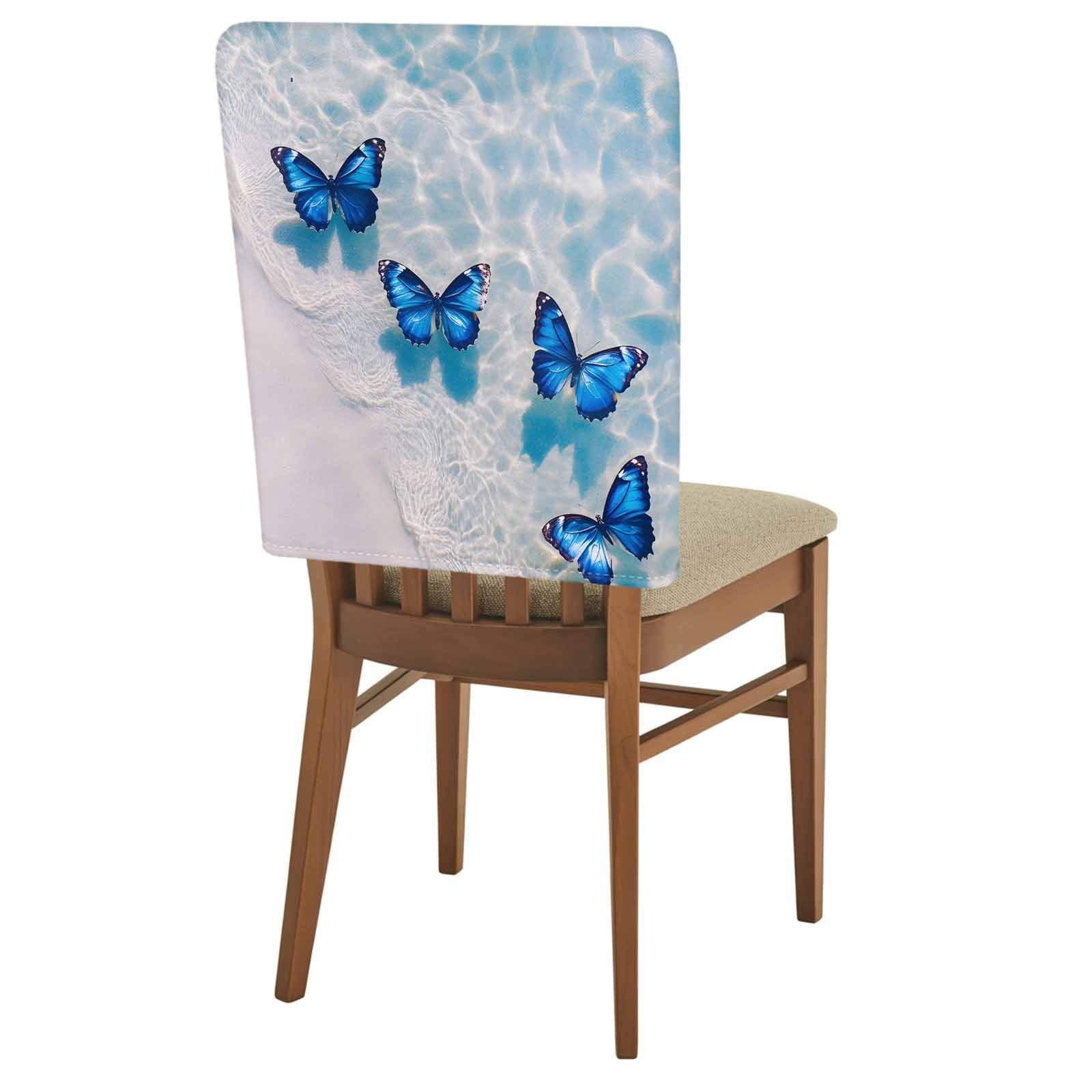 Blue Butterfly Chair Back Covers Set of 8, Ocean Water Stretch Dining ...