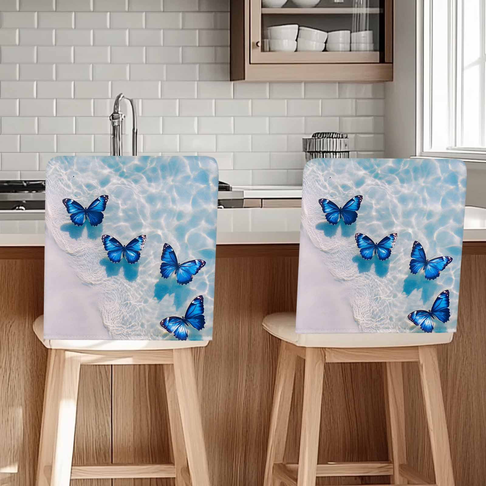 Blue Butterfly Chair Covers Set of 4 Ocean Water Chair Back Covers ...