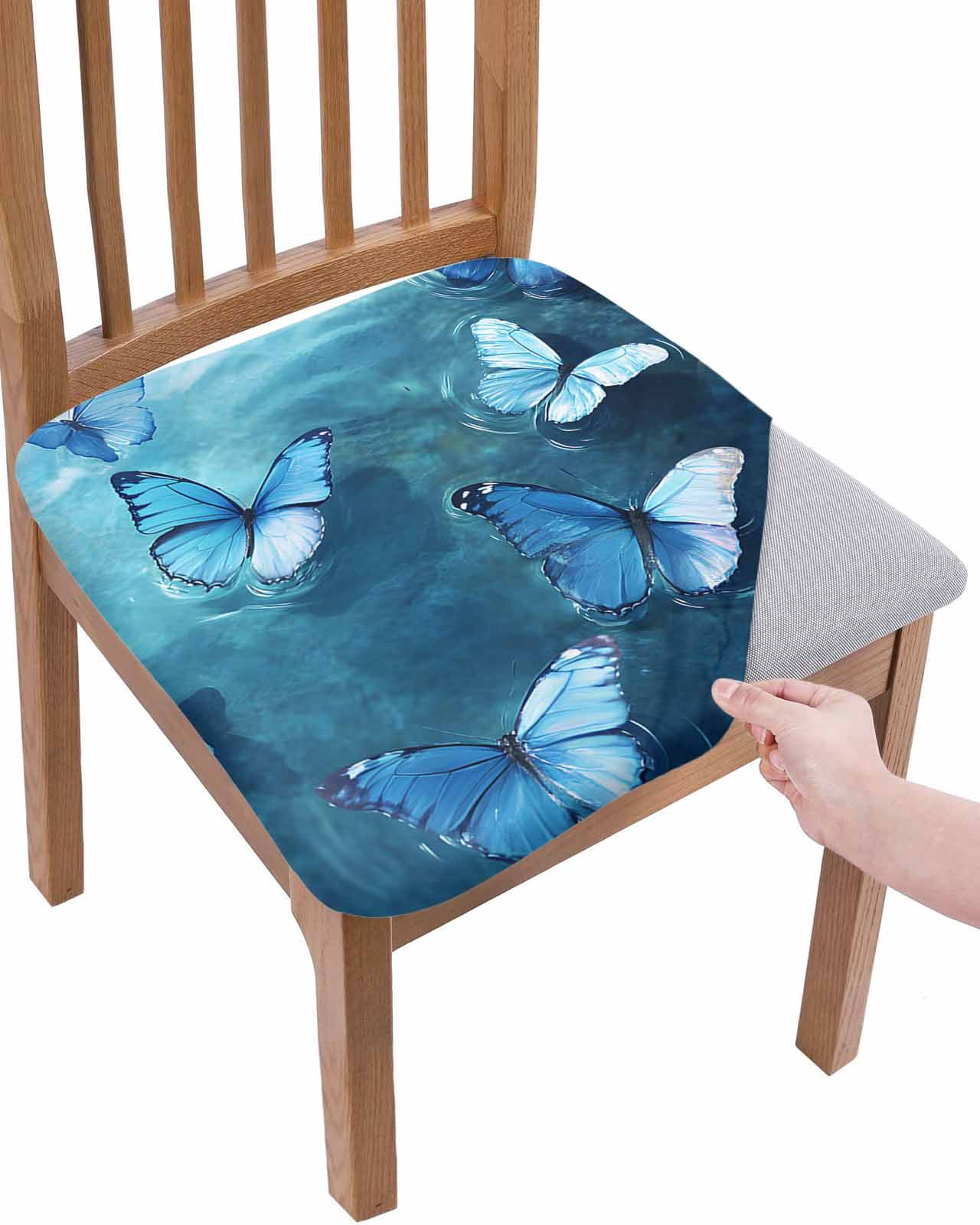 Blue Butterfly Chair Seat Covers for Dining Room Stretch Chair Seat ...