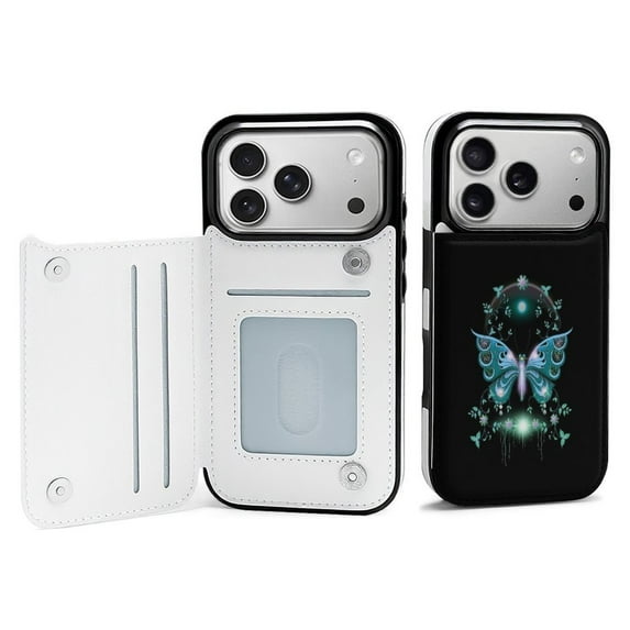 Blue Butterfly Checkerboard Leather Wallet Case for iPhone 11 Pro ...