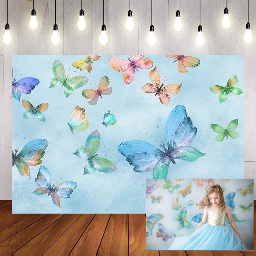 Blue Butterfly Children Portrait Birthday Party Baby Shower Backdrop ...