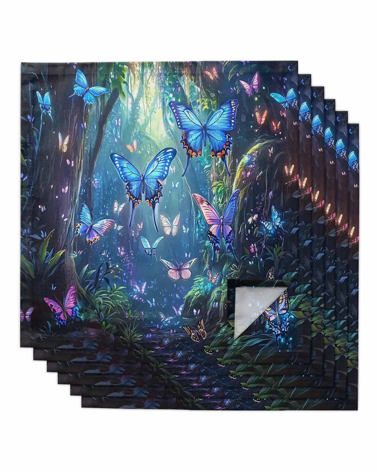 Blue Butterfly Cloth Napkins Set of 6 Reusable Dinner Napkins, Modern ...