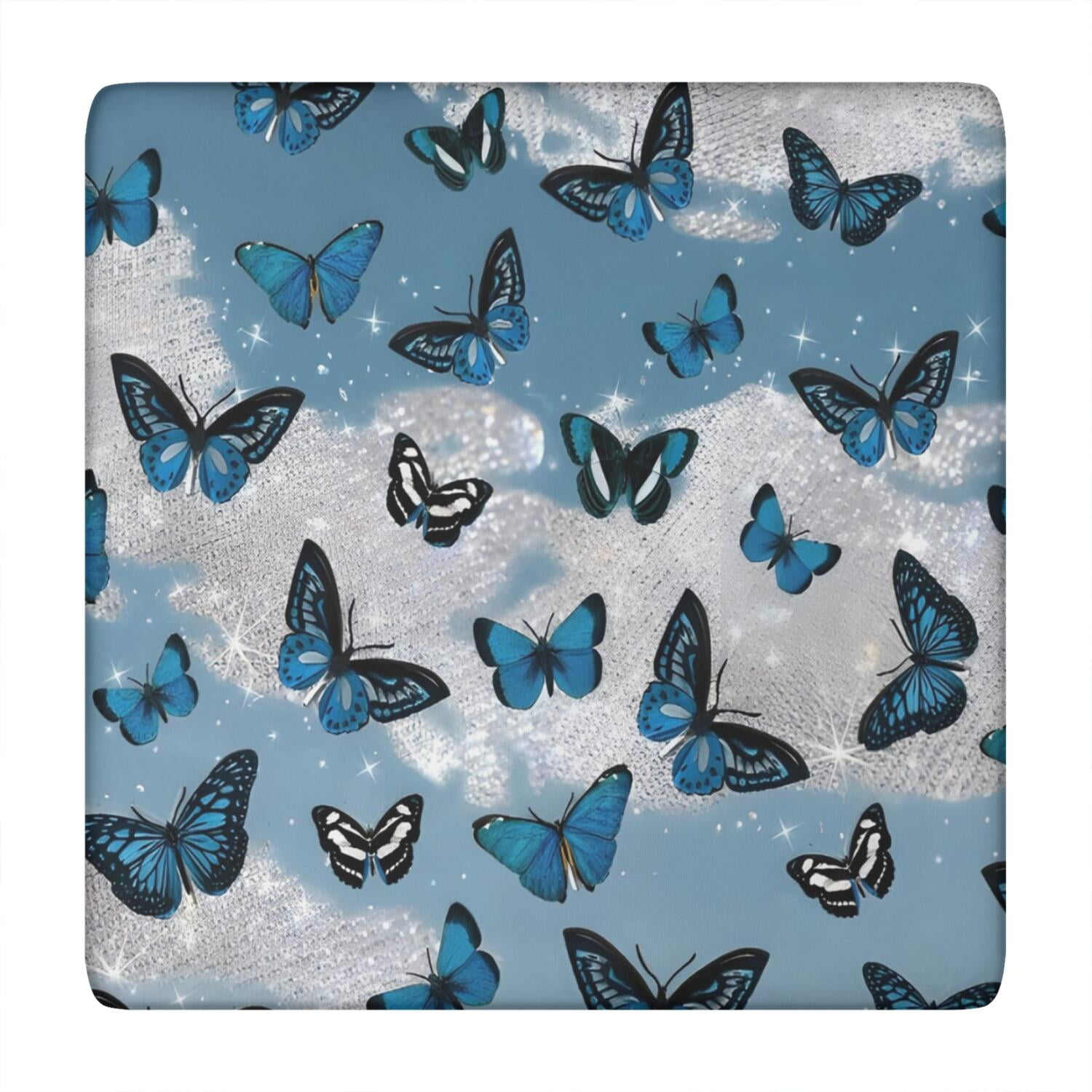 Blue Butterfly Cloud Pattern Square Fitted Tablecloth with Elastic Edge ...