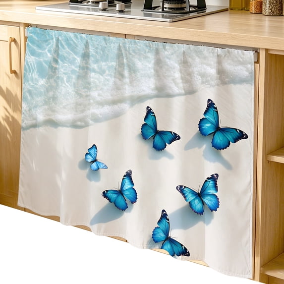 Blue Butterfly Coastal Cabinet Curtains 35"W x 35"L,Dustproof Sink ...