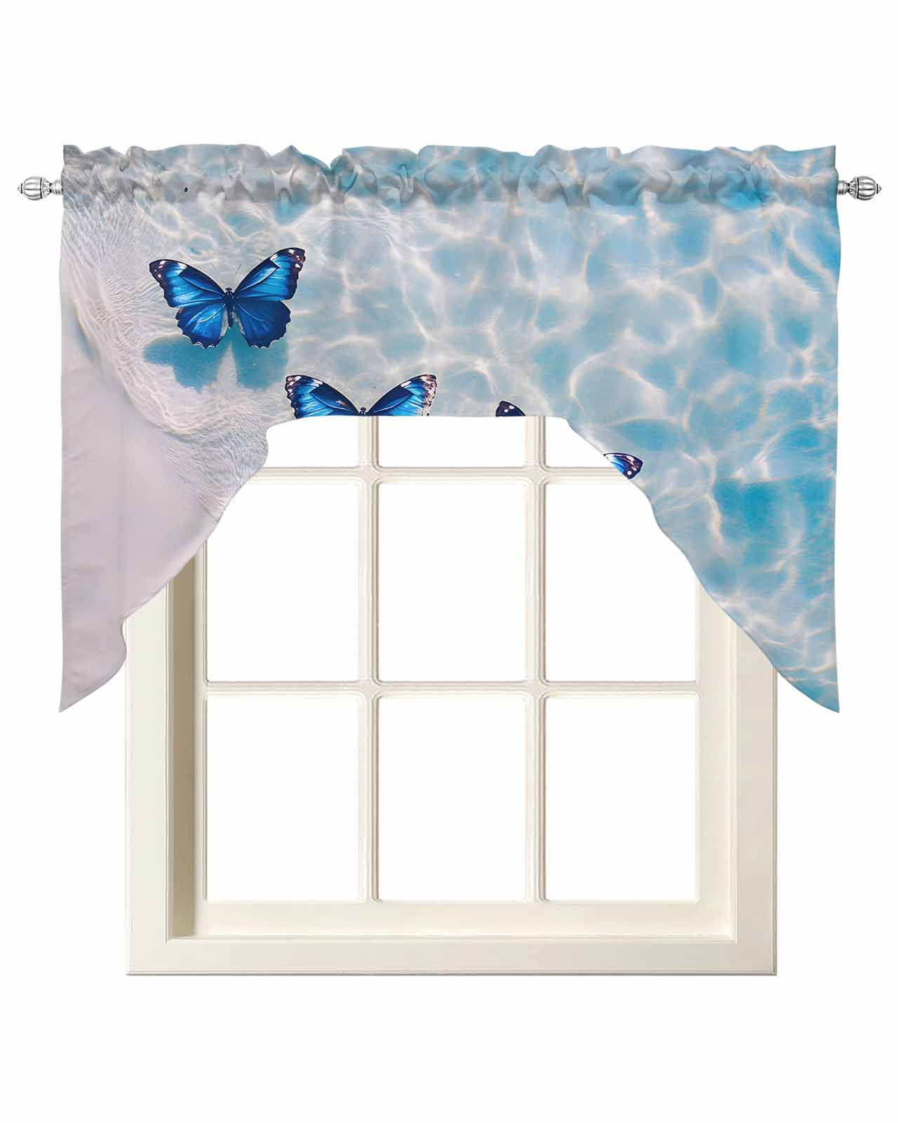 Blue Butterfly Coastal Kitchen Curtains Swag Valance for Windows ...