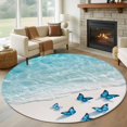 Blue Butterfly Coastal Round Area Rug 5 FT, Non Slip Bedroom Rugs ...