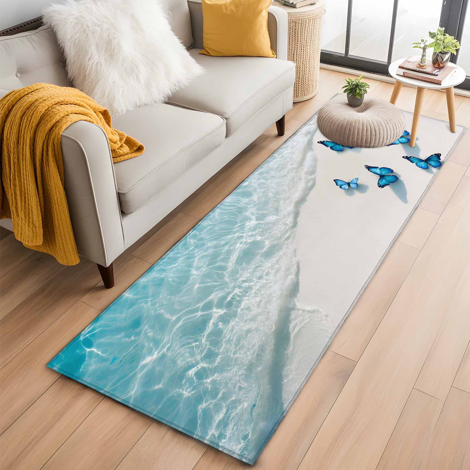 Blue Butterfly Coastal Runner Rug 2x6 FT,Non Slip Hallway Rugs,Summer ...