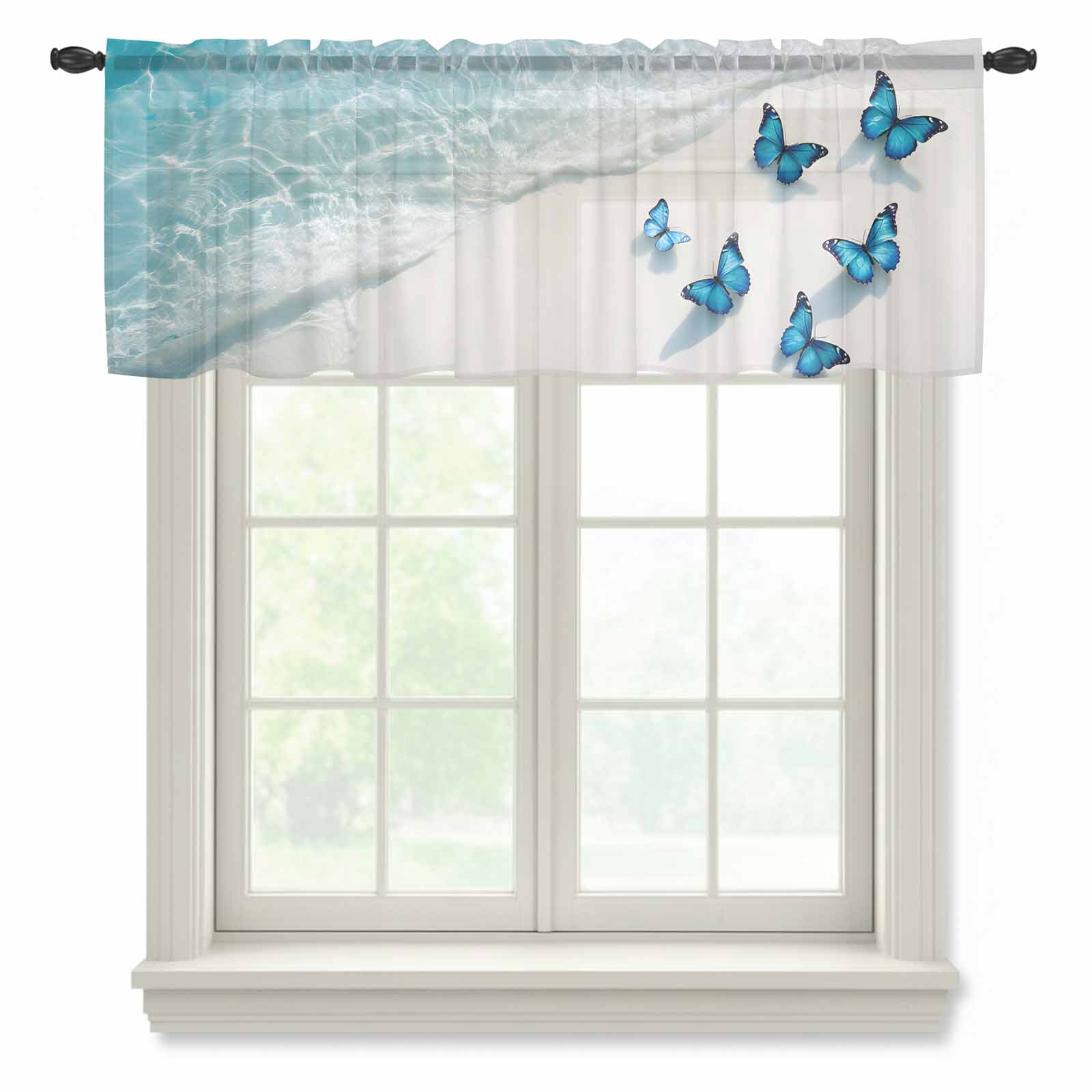 Blue Butterfly Coastal Valance Curtains for Kitchen/Living Room ...