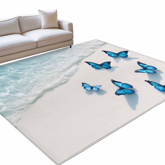 Blue Butterfly Coastal Washable Rug 2.7x5 Area Rug for Living Room ...