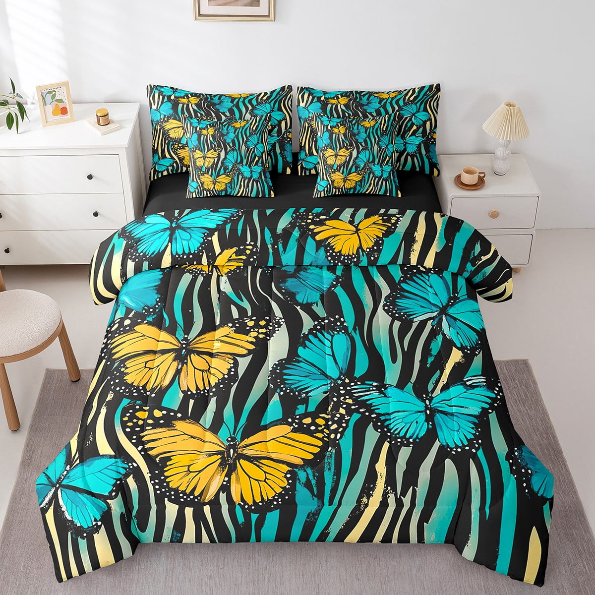 Blue Butterfly Comforter Set 7 Piece Bed in a Bag Twin,Dreamy ...