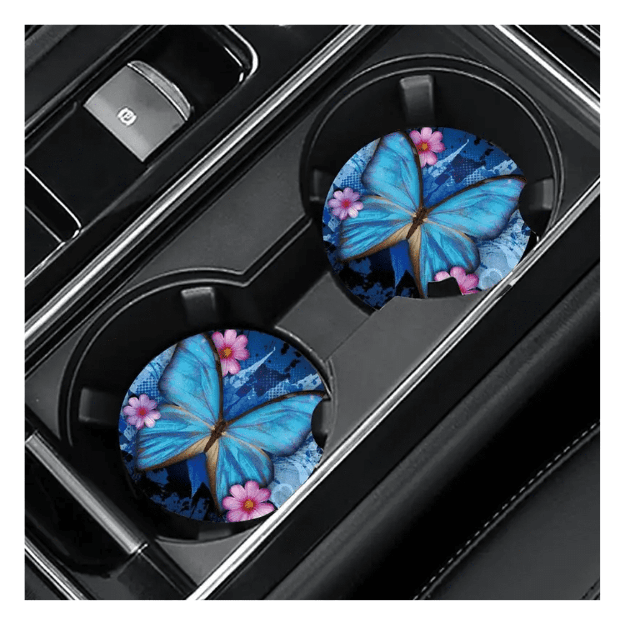 Blue Butterfly Cup Coaster For Car SUVs Trucks, 2 Pack Cup Holder ...