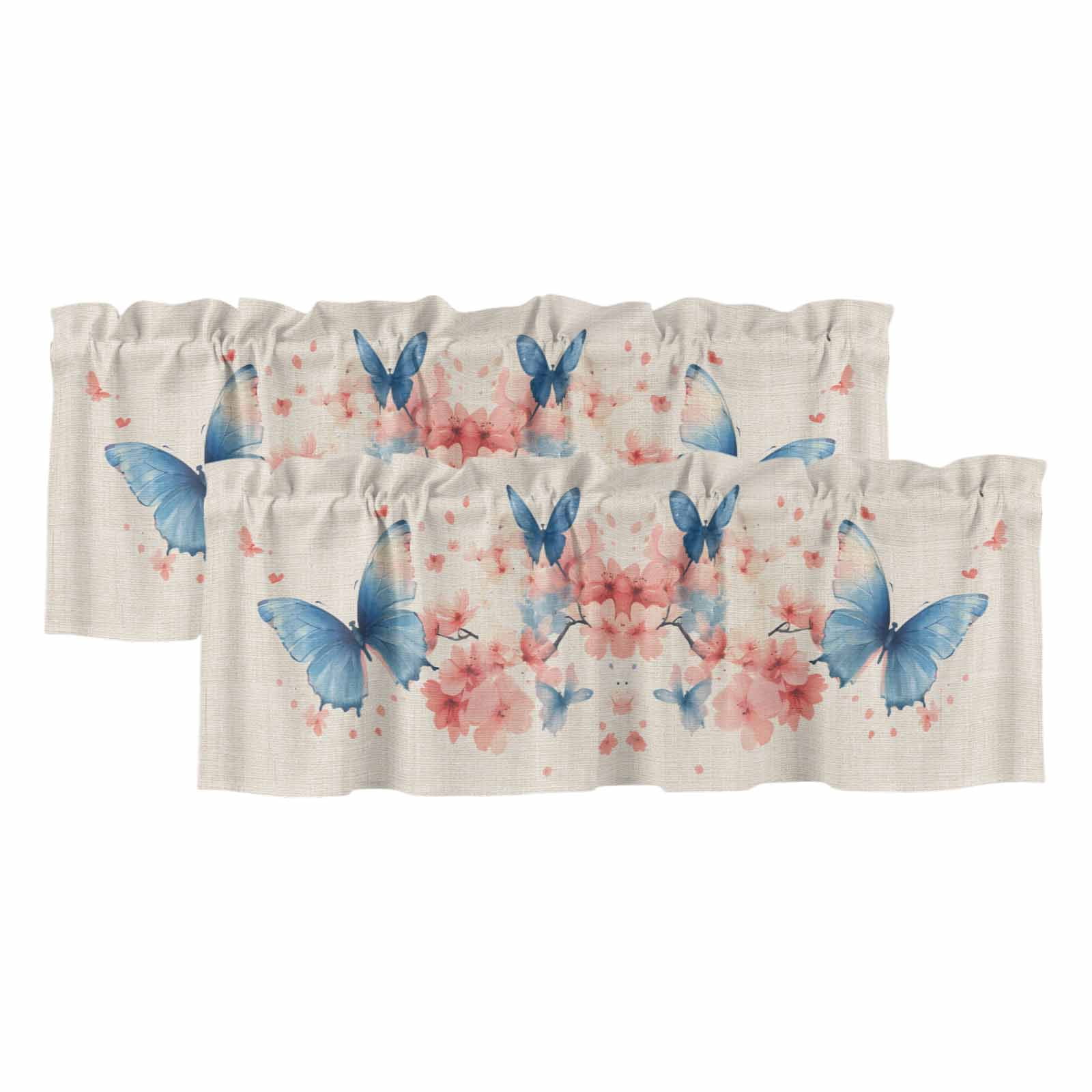 Blue Butterfly Curtain Valances for Windows, Kitchen Valance Window ...