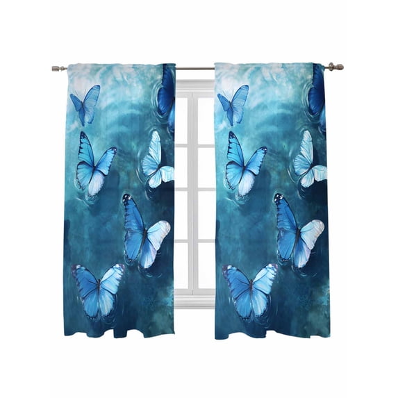 Blue Butterfly Curtains 72 Inch Length, Sheer Curtains for Bedroom ...