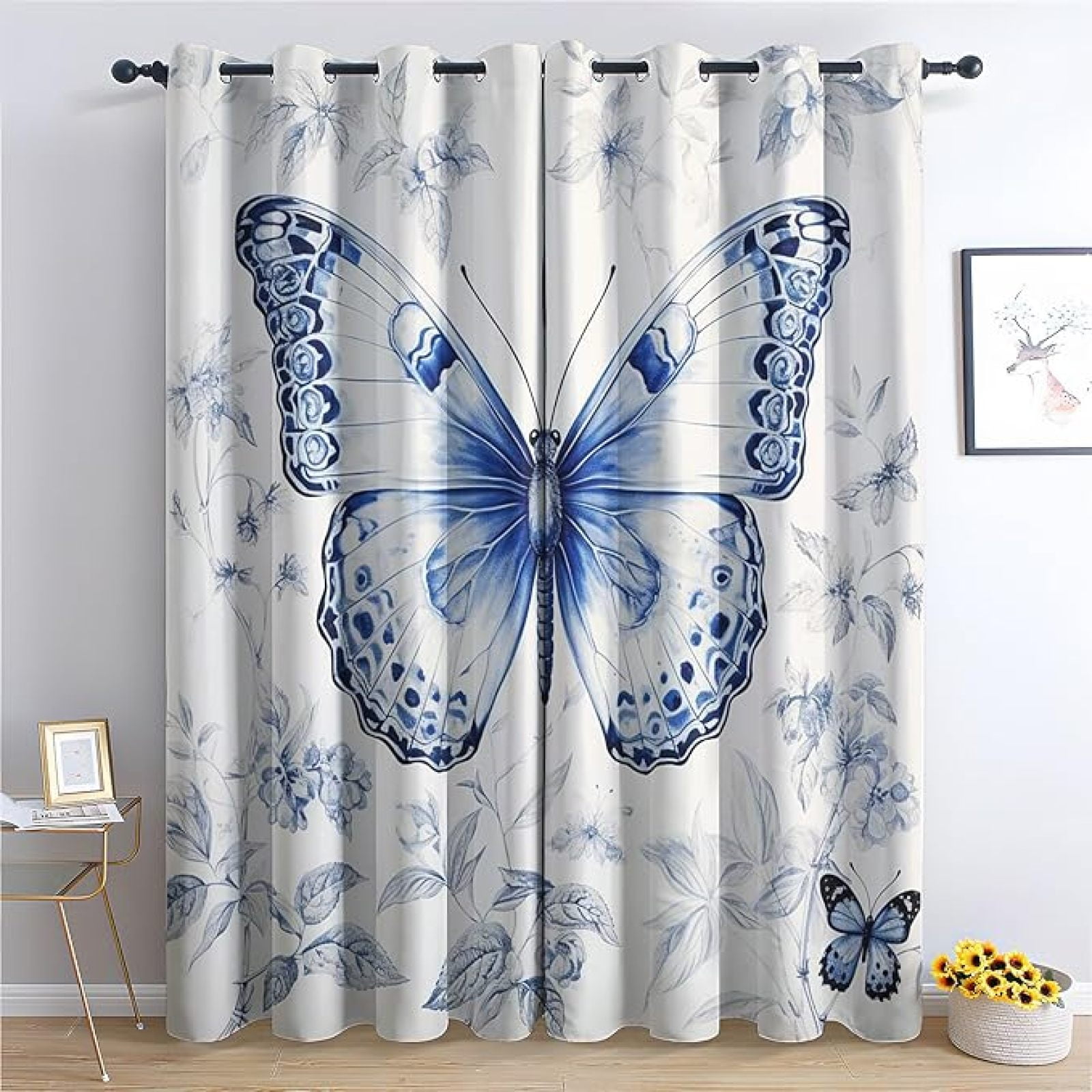 Blue Butterfly Curtains For Bedroom, Butterflies Blackout Curtains Set ...