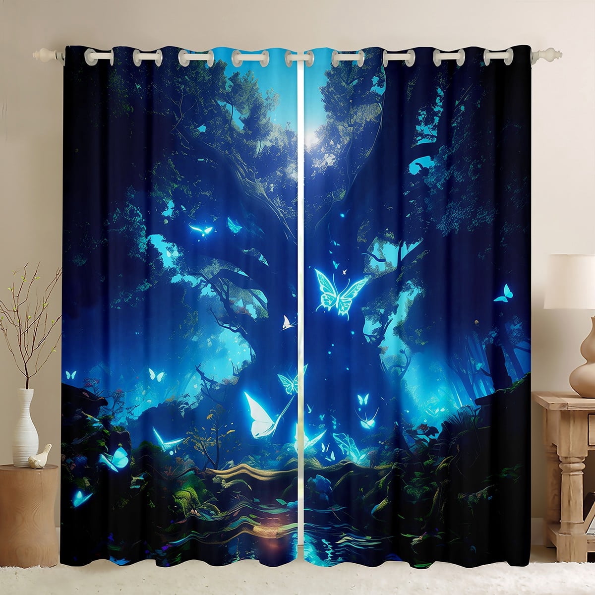 Blue Butterfly Curtains & Drapes Neon Gradient Glowing Butterflies ...