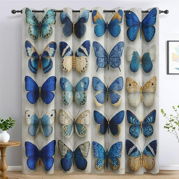 Blue Butterfly Curtains for Living Room, Thermal Insulated Entomology ...