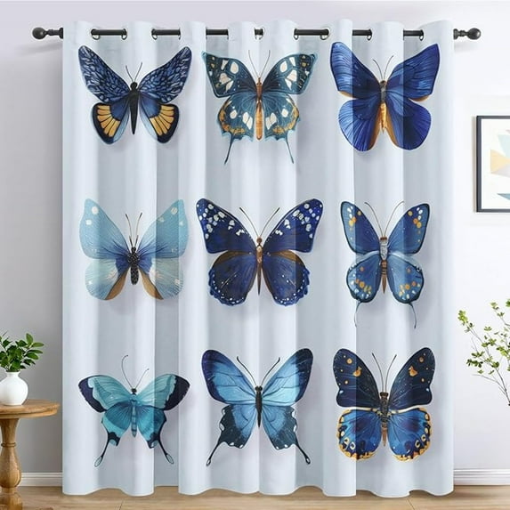 Blue Butterfly Curtains for Living Room, Thermal Insulated Entomology ...