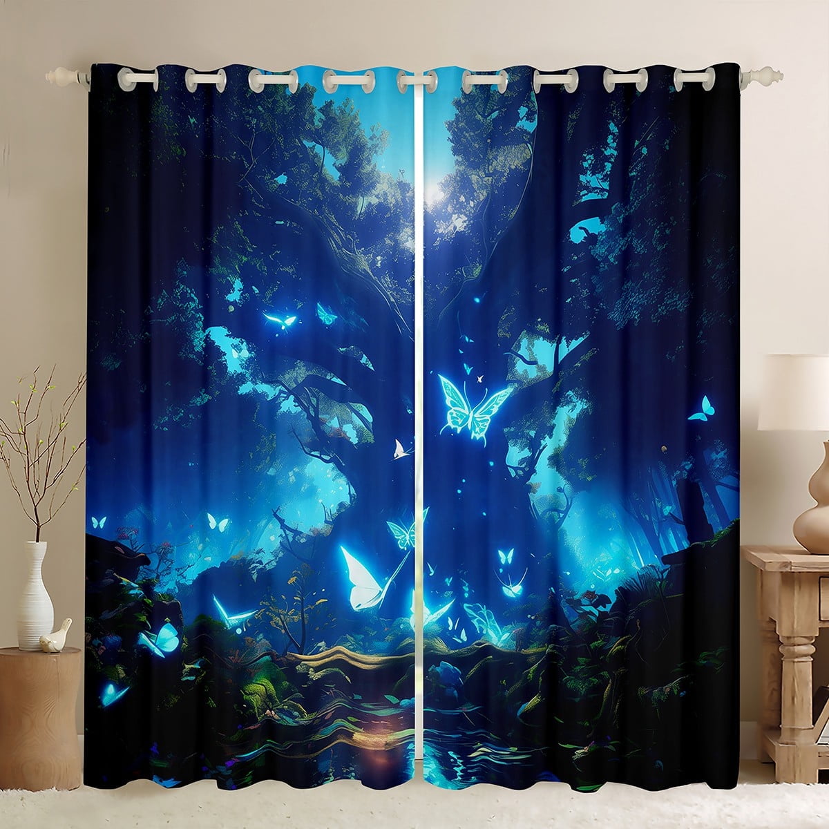 Blue Butterfly Curtains Neon Gradient Glowing Butterflies Curtains ...