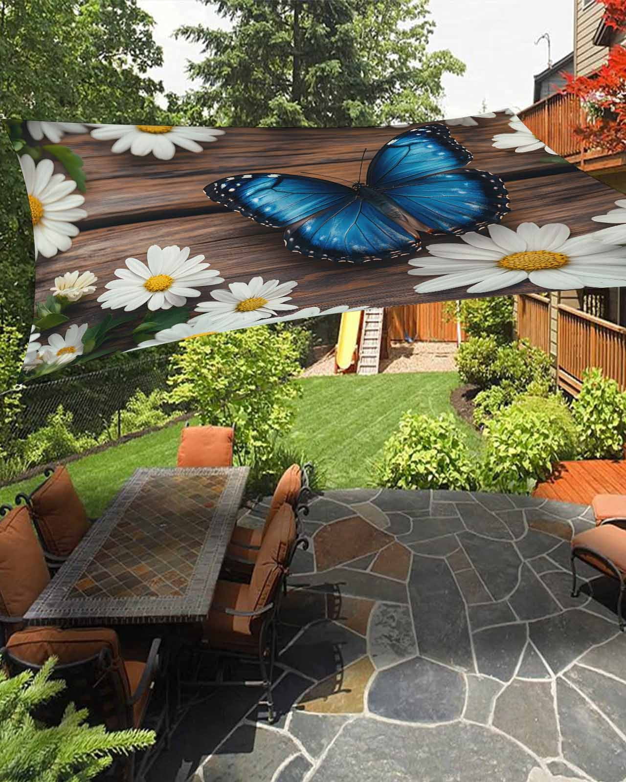Blue Butterfly Daisy Sun Shade Sail 12'X16' Spring White Floral Flower ...