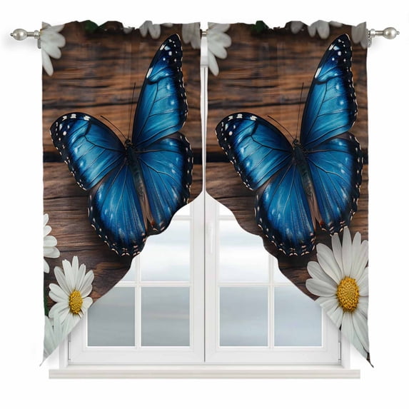 Blue Butterfly Daisy Swag Curtain Valance for Window 2 Panels Spring ...