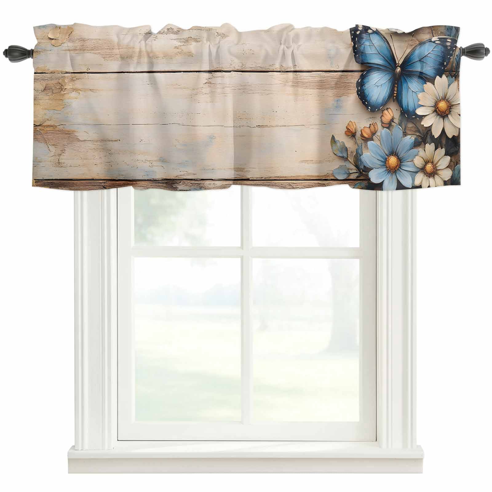 Blue Butterfly Daisy Valances for Windows Spring White Floral Flower ...