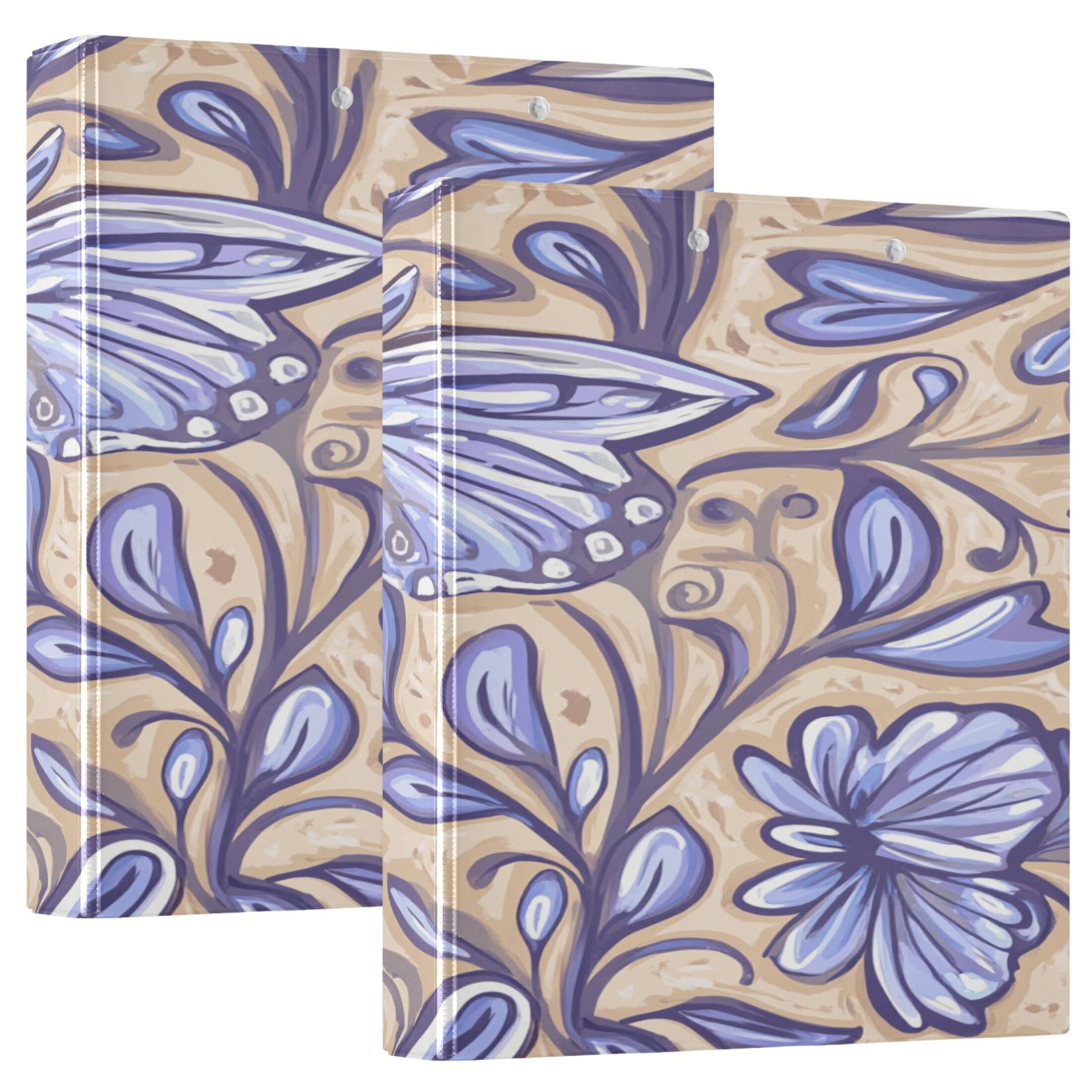 Blue Butterfly Design 12.4x10.6in PVC Round Ring Binders, 2-Pack, D ...
