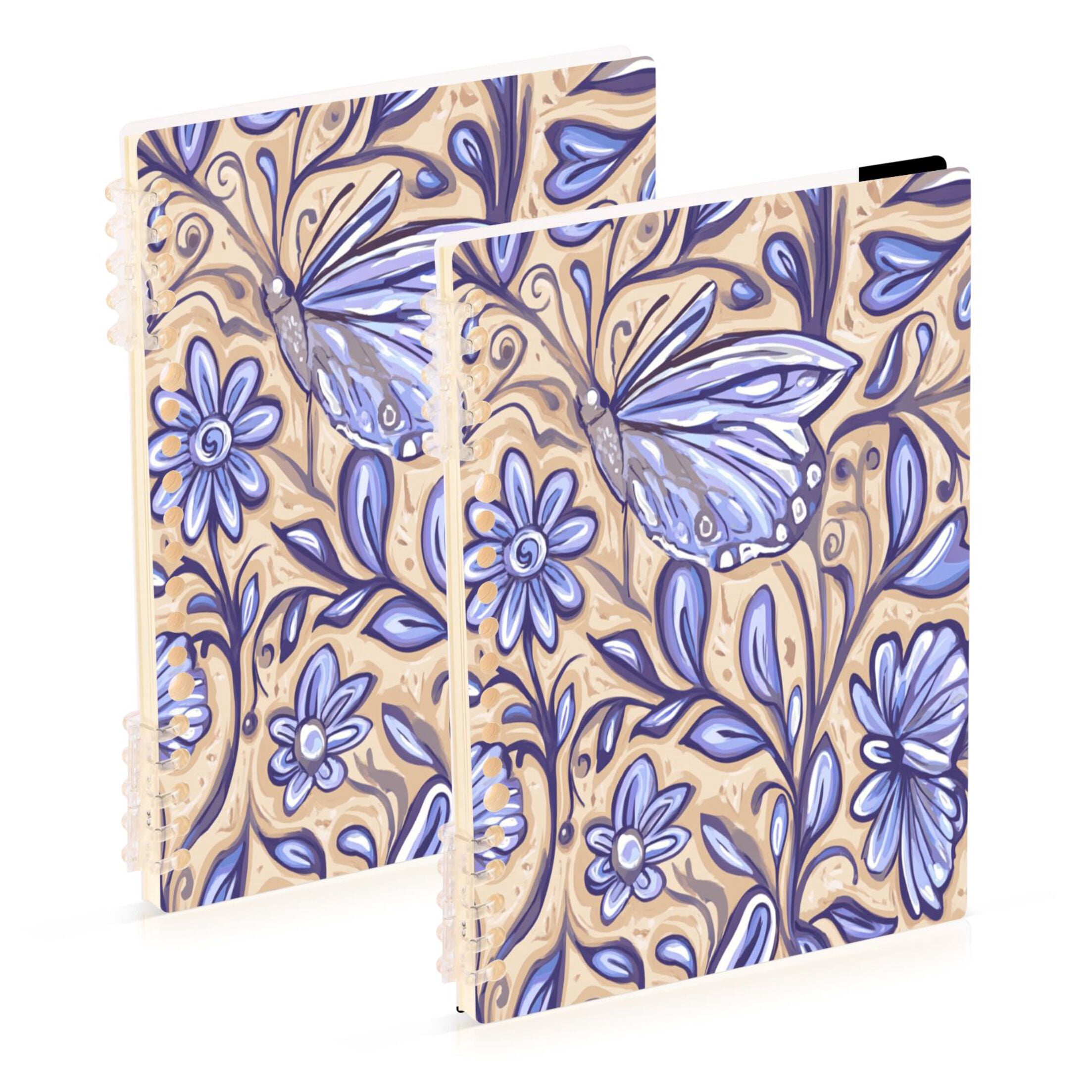 Blue Butterfly Design 2-Piece A5 PP Notebooks, Adjustable Rings, 80g ...