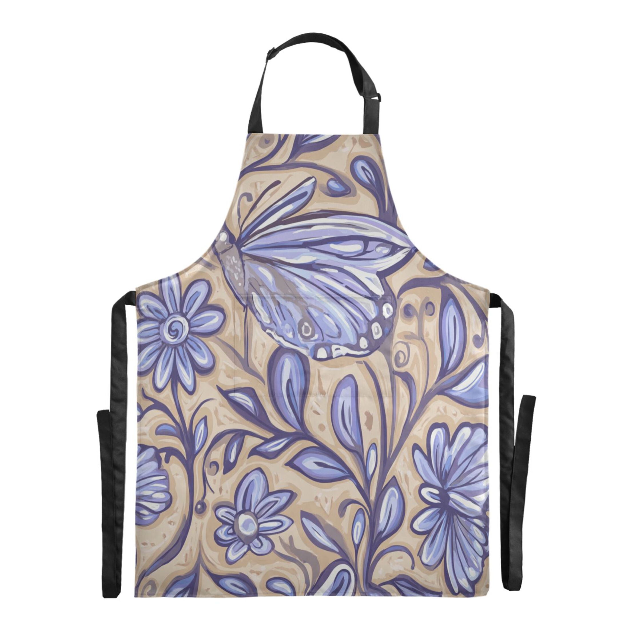 Blue Butterfly Design Long Apron for Cooking Water Resistant Adjustable ...