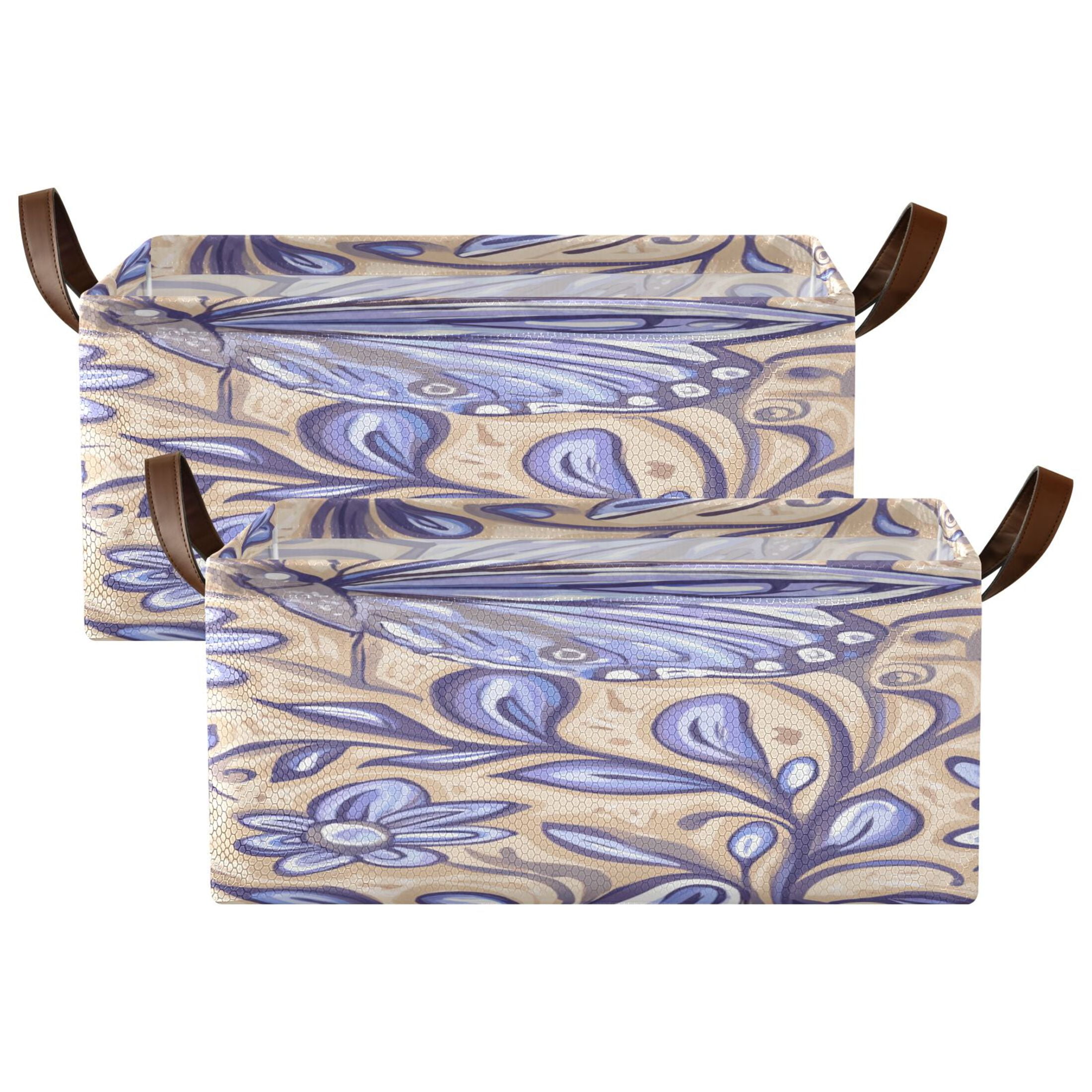 Blue Butterfly Design Shelf Baskets Set of 2 Foldable Metal Frame Open ...