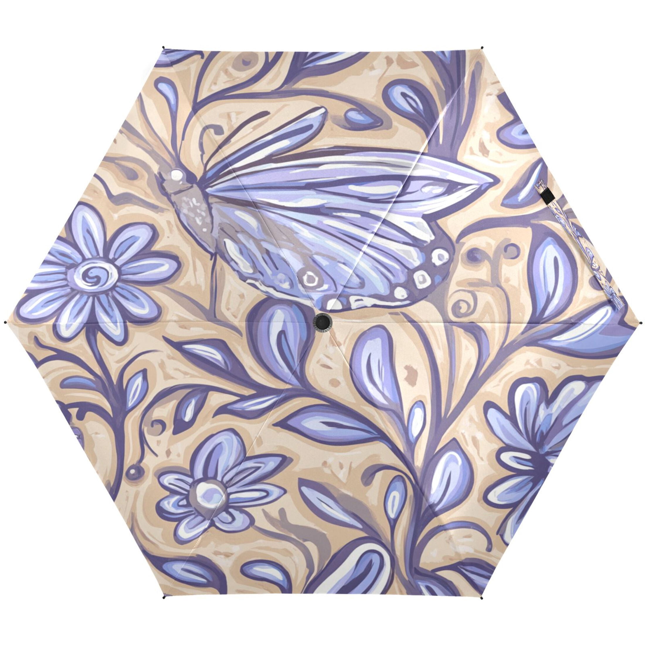 Blue Butterfly Design Umbrellas for Sun Auto Open Close UV50 ...