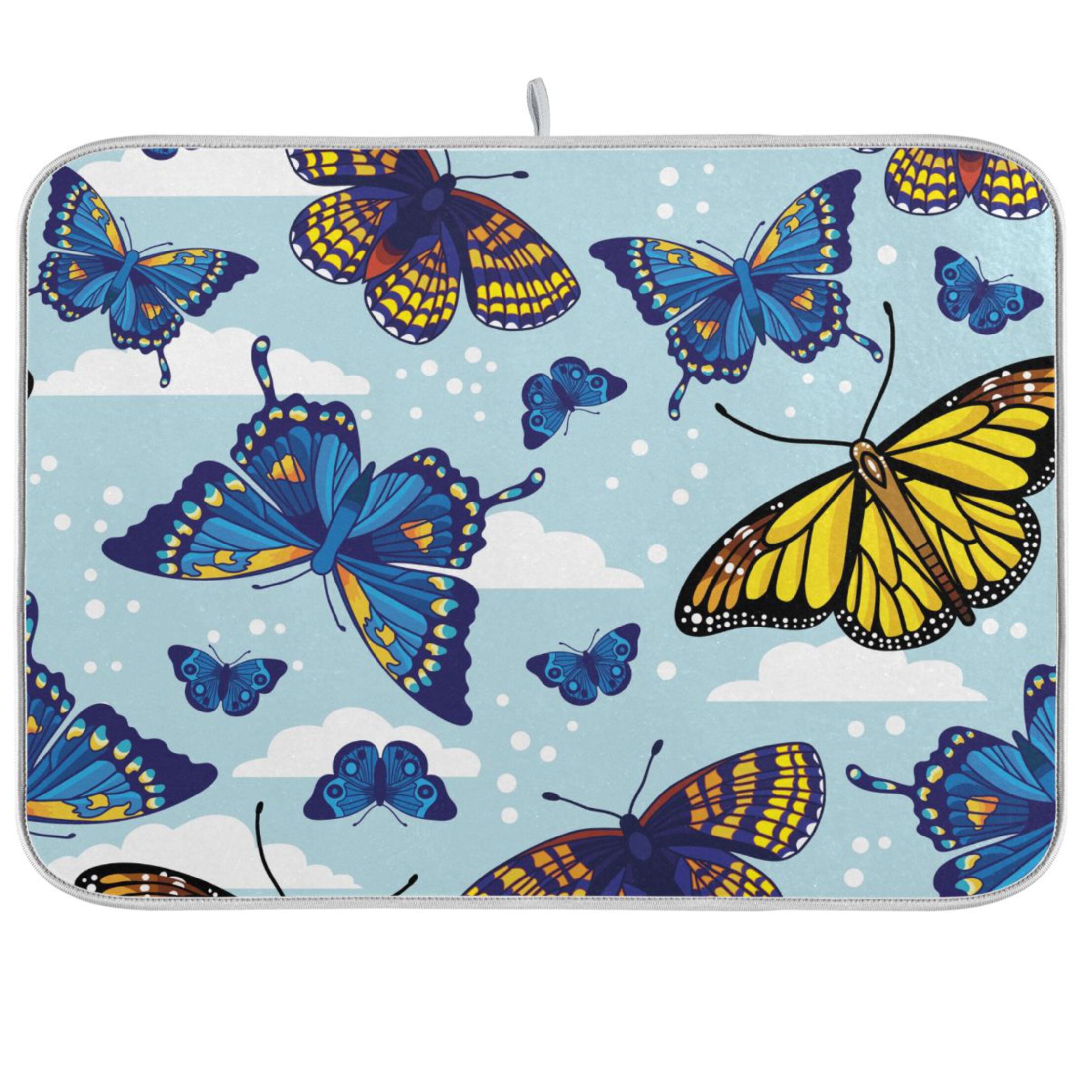 Blue Butterfly Dish Drying Mat Microfiber Kitchen Mats Large Counter ...